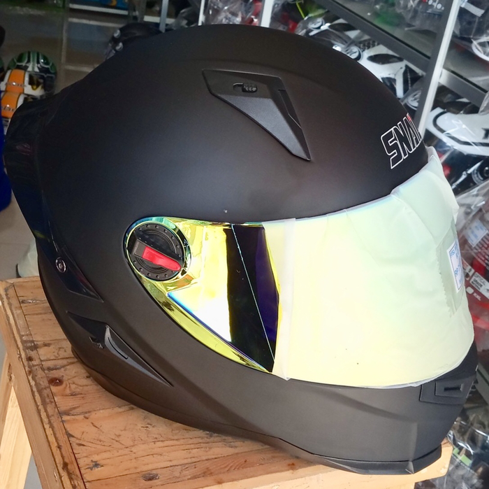 Jual helm snail fullface with flat visor iridium matt black doff hitam ...