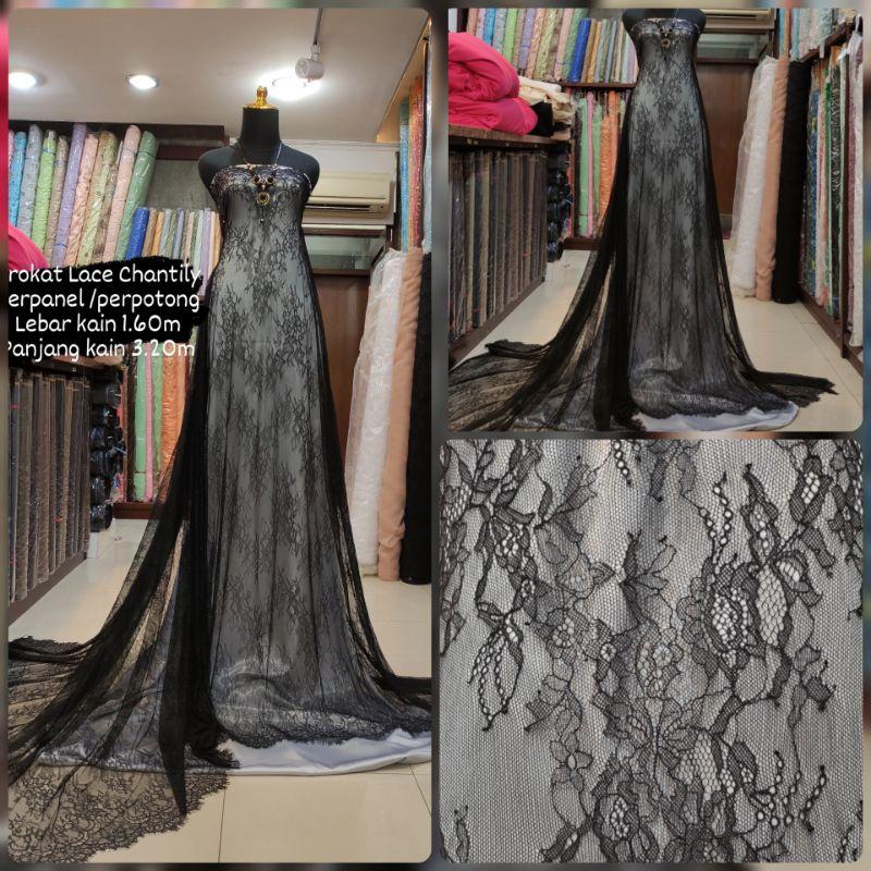 Kain Brokat Lace Chantily Motif Bunga Hitam Jetblack 02 - Shop | Tokopedia