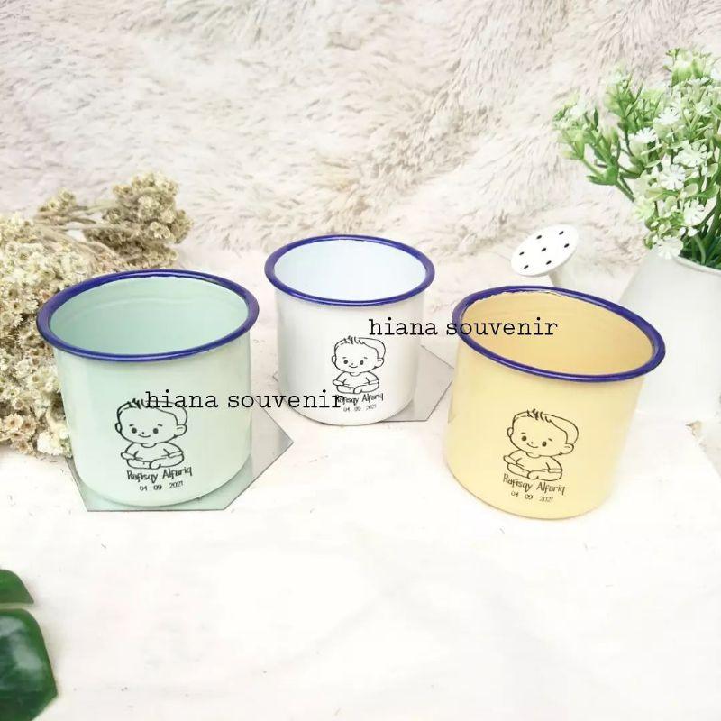 CANGKIR ENAMEL 7CM SABLON CETAK NAMA DAN GAMBAR - Shop | Tokopedia
