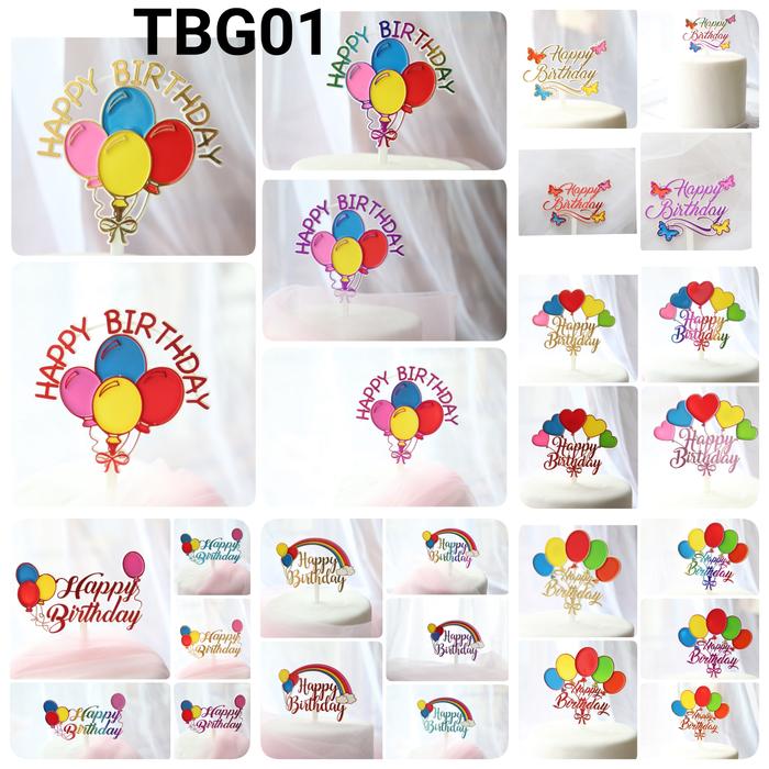 Jual TBG01 Cake topper ultah happy birthday balon hati kupu pelangi ...