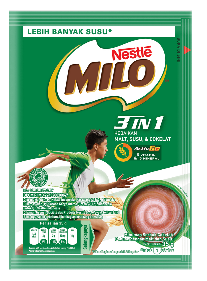 Jual MILO NESTLE 3 IN 1 ACTIV-GO MINUMAN SERBUK COKLAT KEMASAN SACHET ...