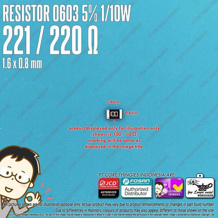 Jual RESISTOR 0603 5% 221 / 220 OHM SMD 1608 - Kota Cimahi - Electronic ...