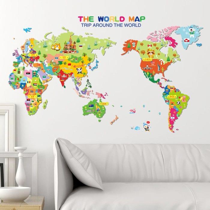 Jual WALL STICKER PETA DUNIA THE WORLD MAP GLOBE KIDS ANAK STUDY STIKER ...