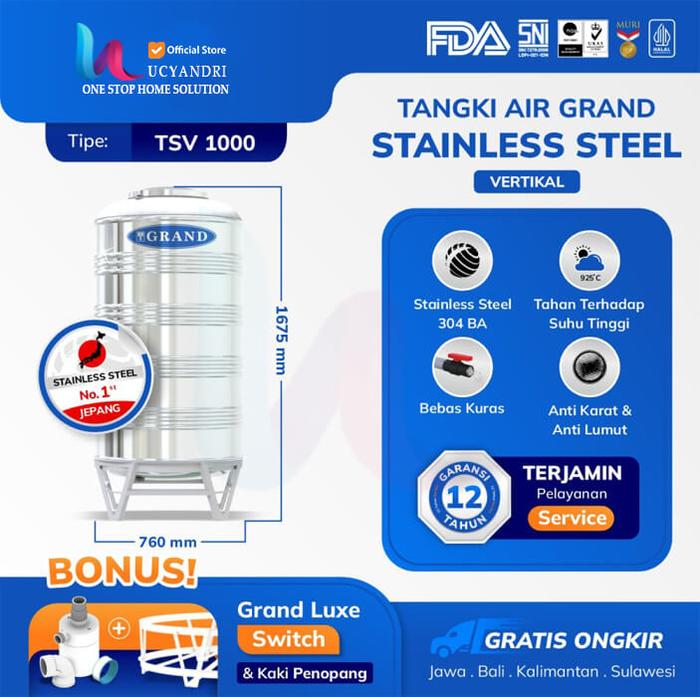 Jual Toren Tandon Tangki Air Stainless Grand Vertical Vol. 650 L TSV ...