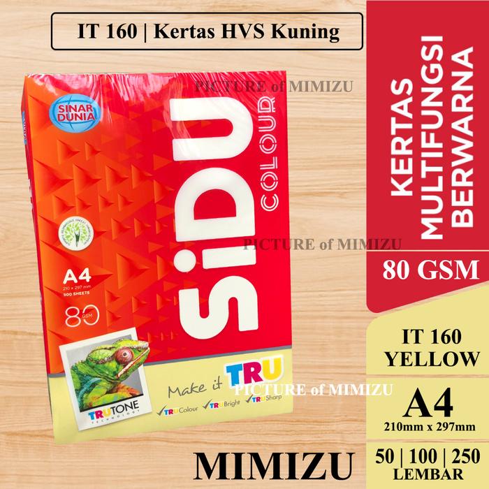 Jual SIDU Kertas HVS Warna A4 80 Gsm IT 160 YELLOW (Kuning Muda) - 25 ...