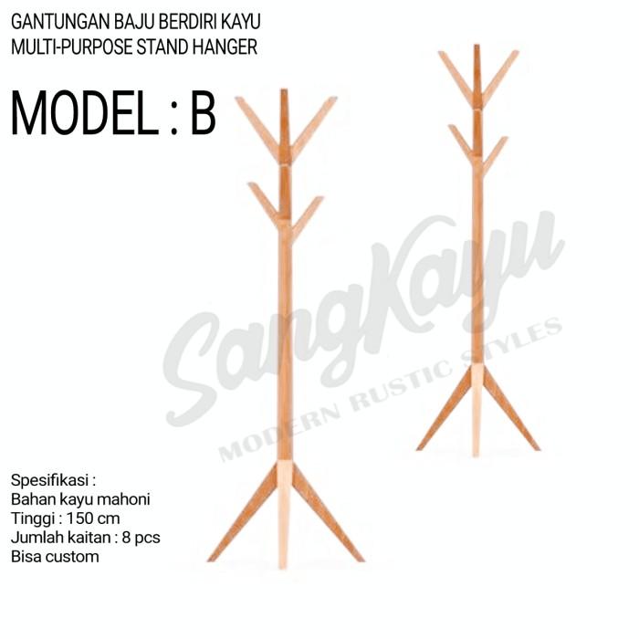Jual Gantungan baju berdiri stand hanger multi fungsi kayu stand tas ...