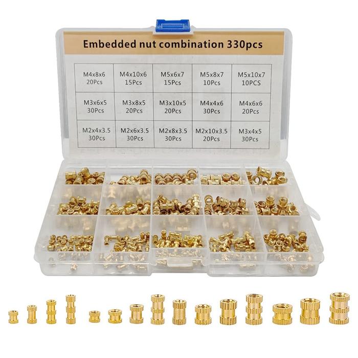 Jual 330 Pcs Brass Threaded Insert Nuts M2 M3 M4 M5 Female Thread ...