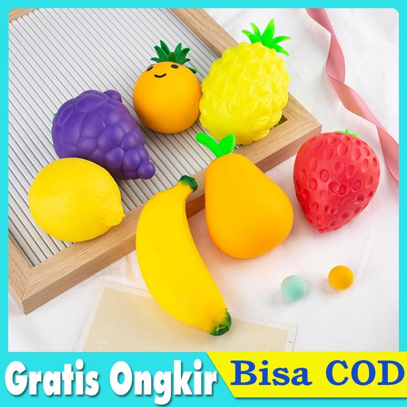 Splat Toy Buah Mainan Squishy Fruit Anti Stress Strawberry Pisang Pear ...