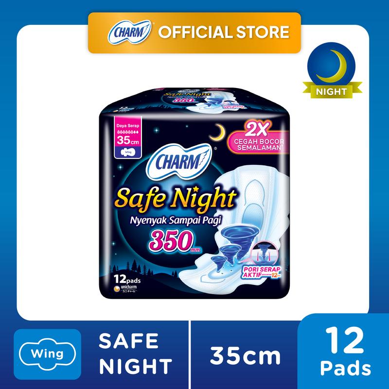 Charm Pembalut Safe Night 35cm Wing 12 pads - Shop | Tokopedia