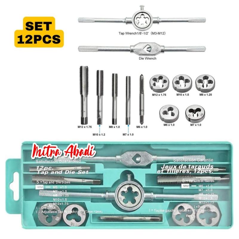 Set Alat Snai Dan Tap Ulir Drat Mur Baut / Hand Tap Set 12 Pcs - Shop ...