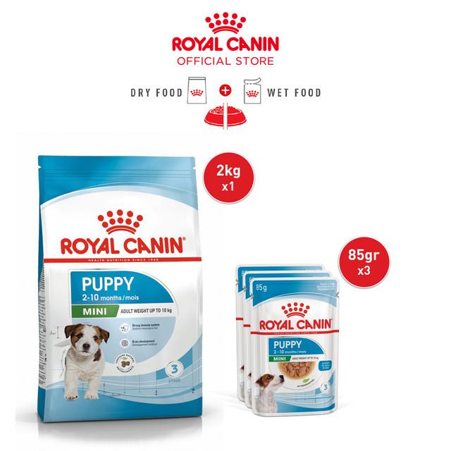 Promo Royal Canin Mini Puppy (2kg) Dry + (85gx 3 packs) Wet Makanan ...