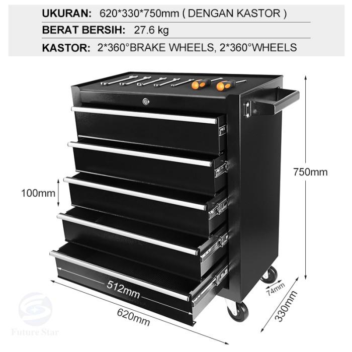 Jual Cabinet Trolley 5 Drawer Susun Laci +19pcs Tool Kit Set Car ...