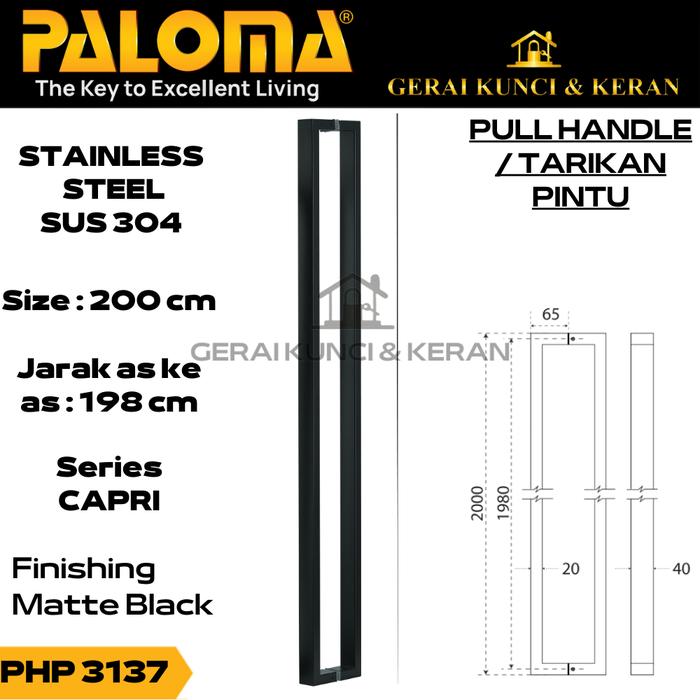 Jual Paloma Php 3137 Capri Pull Handle Tarikan Pintu 200Cm Hitam Black ...