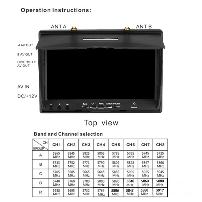 Jual 5.8G FPV Monitor 7 Inch Monitor LCD Screen 800X480 40CH Build-In ...