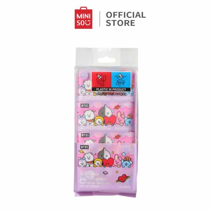MINISO X BT21 Collection Tisu Basah Travel Ultra-Mini Wet Wipes 8 Packs ...