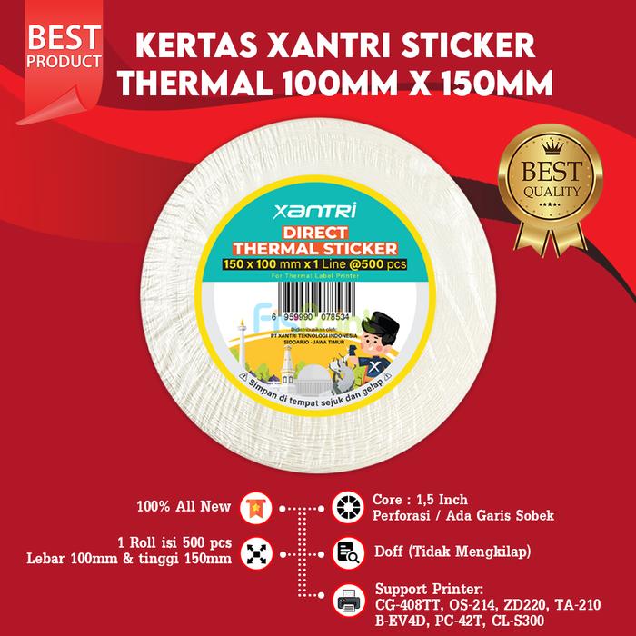 Jual Kertas Sticker Xantri Thermal 100mm x 150mm Label Barcode 1 Roll ...