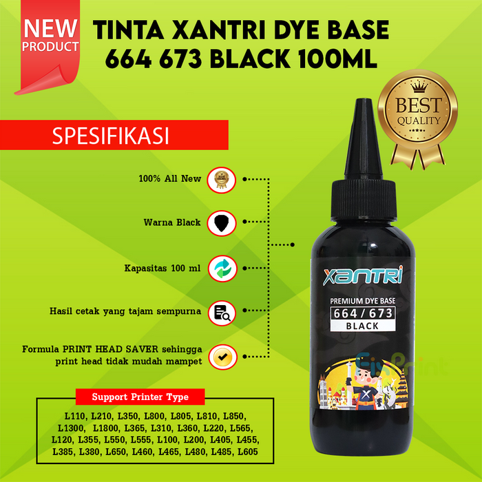 Jual Tinta Premium Dye Base L110 L210 L360 L550 664 673 100ml Xantri ...