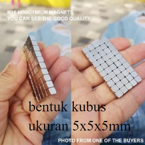 Besi Berani Strong Neodymium Magnet NdFeB N35 5x5x5mm Model Kubus ...