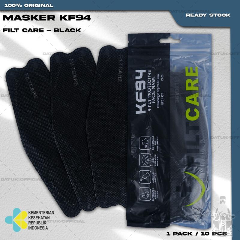 Masker KF94 FILTCARE 4PLY 10PCS BLACK HITAM Korea KF 94 4 Ply KEMENKES ...