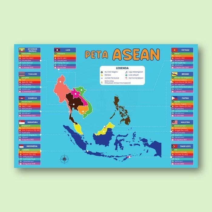 Poster PETA ASEAN Pendidikan Edukasi Anak - Shop | Tokopedia