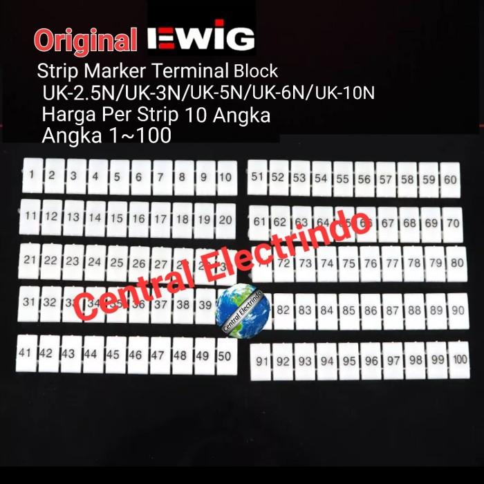 Jual Marker Strip Terminal Block EWIG UK-2.5N/3N/5N/6N/10N/Strip 10 ...