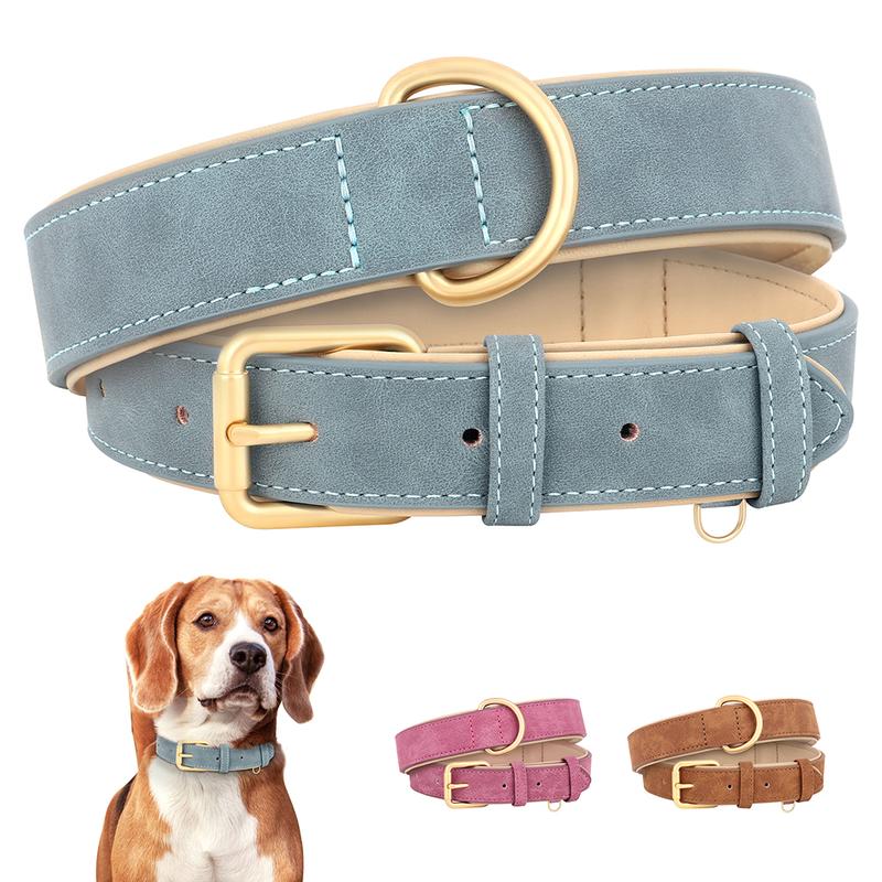 Durable Dog Collar Leather Dogs Collars Soft Padded Pet Pitbull ...