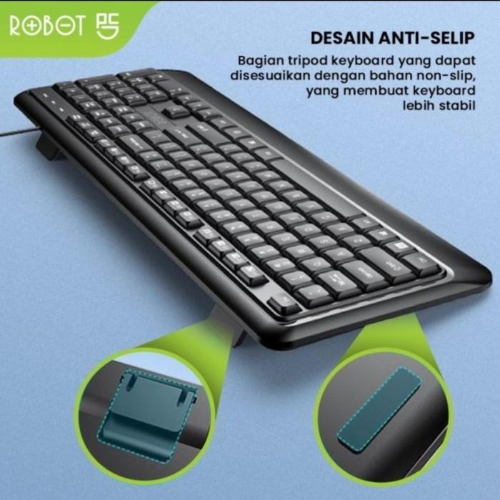New Keyboard Dan Mouse Combo Robot Km2600 Wired Ergonomis Design Black ...