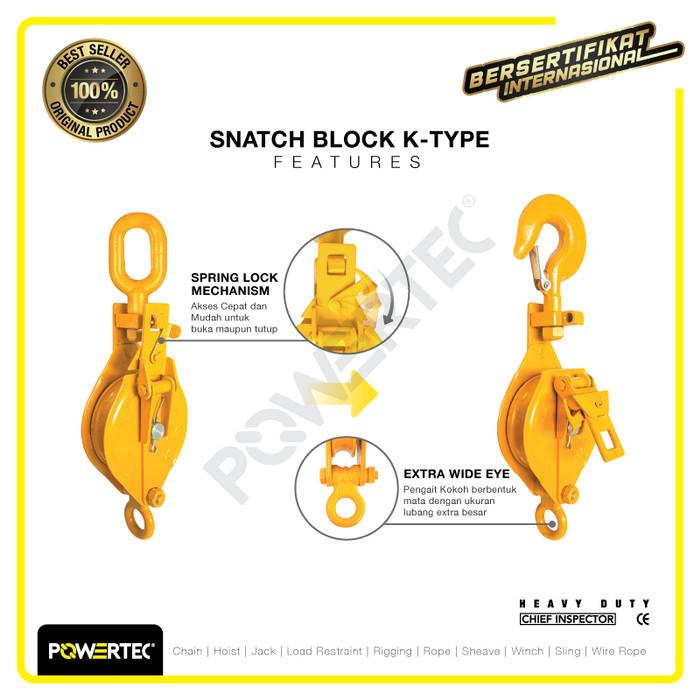 Snatch Block / Pulley Block Hook 2 Ton - 6" K-Type 1 Sheave Powertec ...