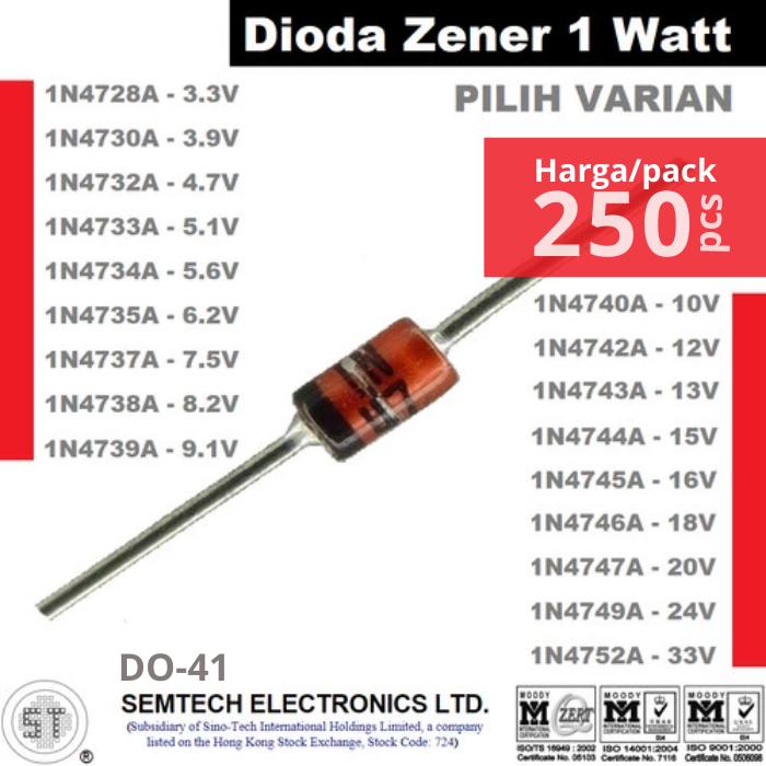 Grosir Pack - Dioda Zener DIode 1 Watt 1W 3.3V-33V 1N4728-1N4752 5V1 ...