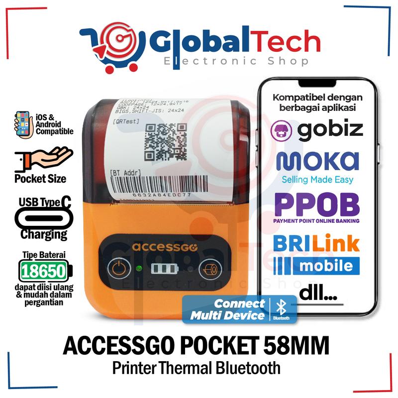 Accessgo Pocket 58mm Mini Printer Thermal Bluetooth - Shop | Tokopedia
