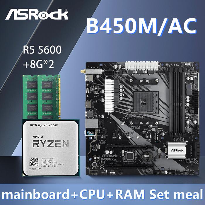 Jual ASROCK B450M/AC Motherboard with R5 5600 and 8GB*2 Supports AMD ...