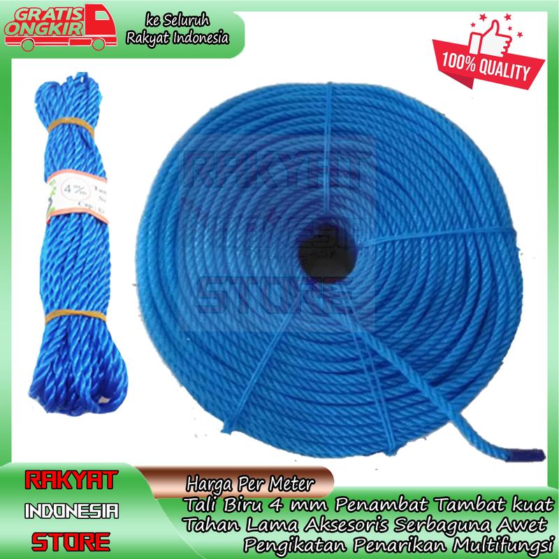 Tali Biru 4 mm Serat Nilon SintetisTebal Serbaguna Jemuran Paranet Ikat ...