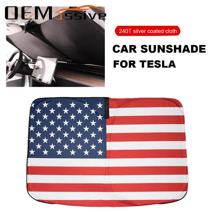 Jual For Tesla Model Y 3 X S USA Flag Car Windshield Sunscreen Window ...