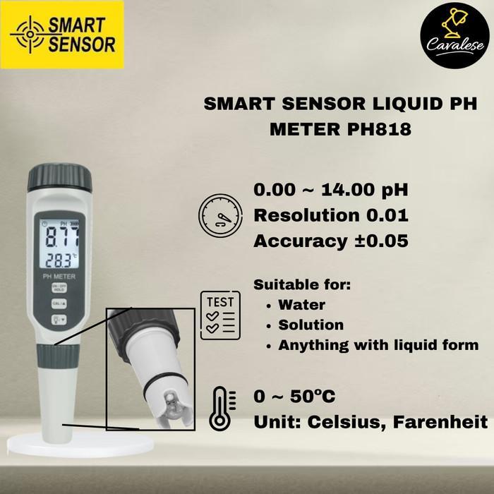 SMART SENSOR pH Meter + Temperature Meter Easy to Use Portable PH818 ...