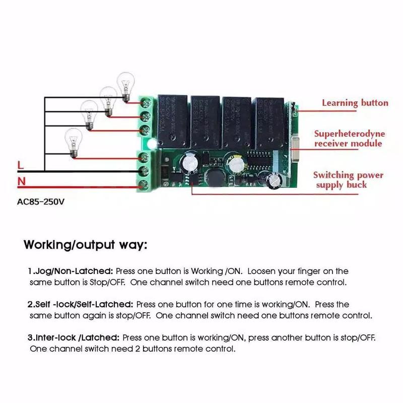 ⚃220V 315MHz 4Ch Learning Remote Control Switch Receiver Module - Shop ...