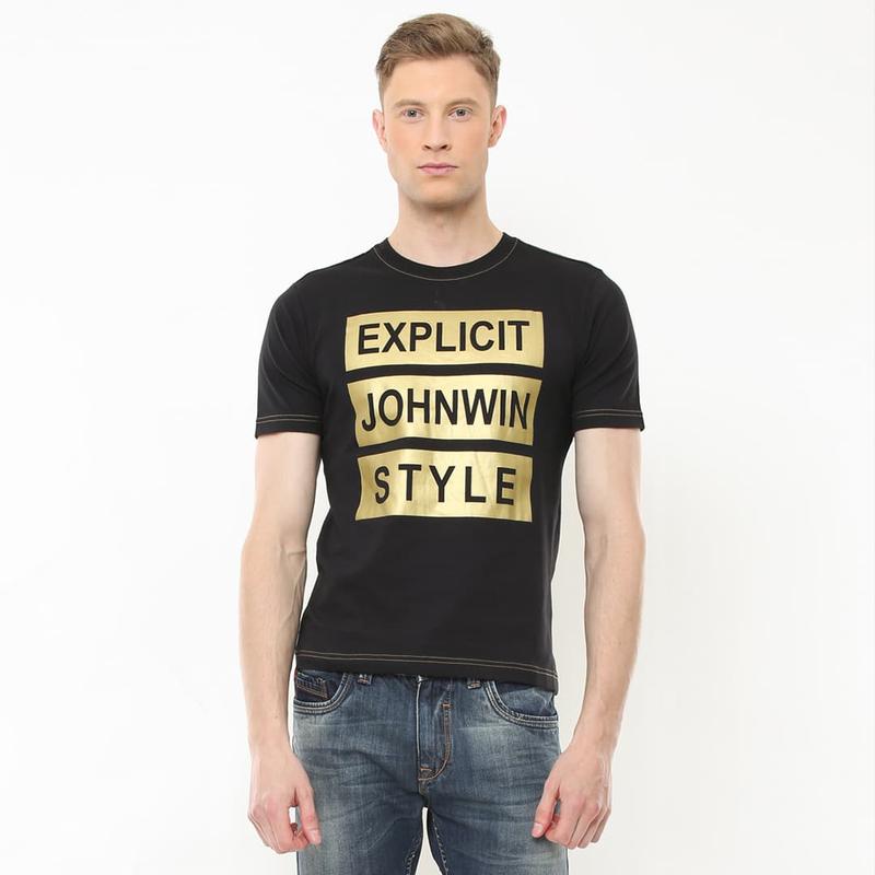 Johnwin - Slim Fit - Kaos Casual Active - Sablon Johnwin Style - Hitam ...