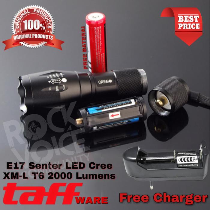 Jual PAKET SENTER LED CREE E17 XM-L T6 2000 TACTICAL TAFFWARE - Senter ...