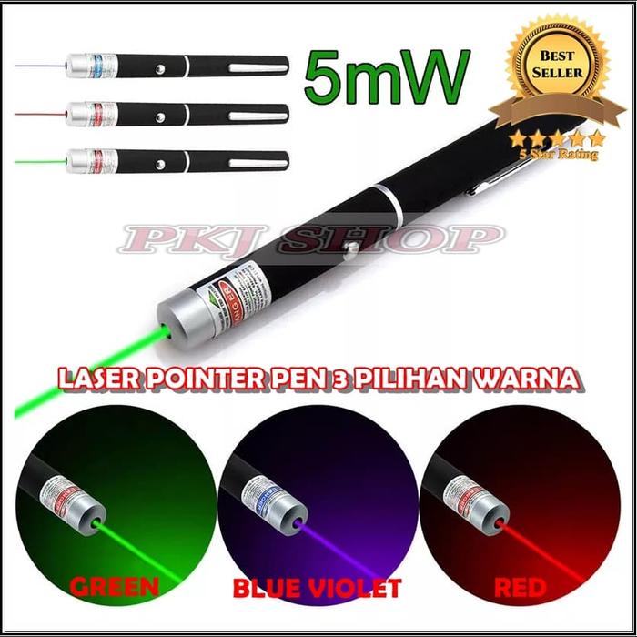 Jual Laser Pointer Pen 5mW dengan 3 Varian Warna Hijau Ungu dan Merah ...