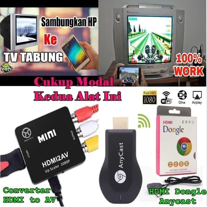 Paket HDMI Dongle + HDMI To AV Alat Konverter Dari Hp ke TV Tabung ...