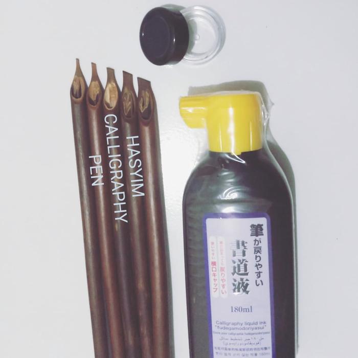 Jual Handam + daiso ink + wadah / pulpen kaligrafi / Qalam khat / resam ...