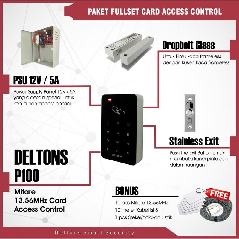 RFID Card Akses Door Access Control Dropbolt Pintu Kaca PIN 13,56MHz ...