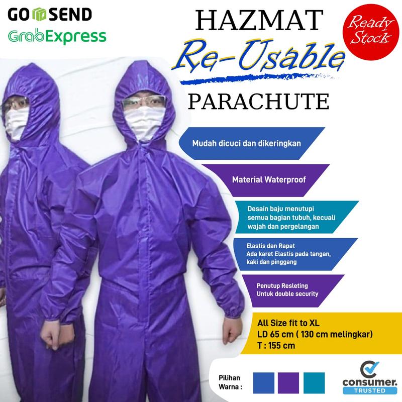 BAJU APD WATERPROOF / HAZMATSUIT REUSABLE PARACHUTE / COVERALL - Ungu ...