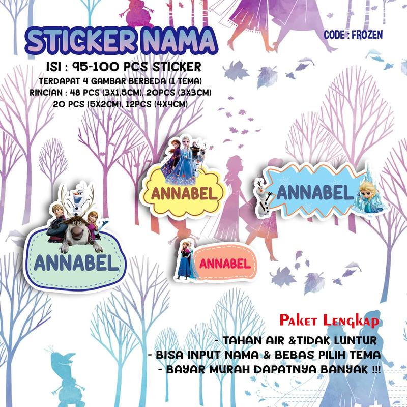 PO3Hari Sticker / Stiker Label Nama Karakter Tema FROZEN - Shop | Tokopedia