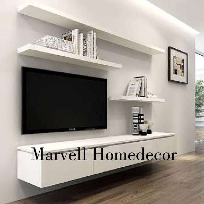 Jual Backdrop TV Kabinet Putih Minimalis + Rell Laci Hubben Interior ...