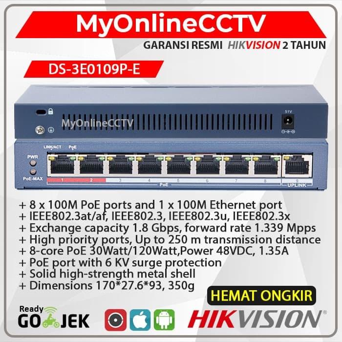 Promo DS-3E0109P-E POE Switch HUB Hikvision 8 Port + 1 Adaptor IP ...