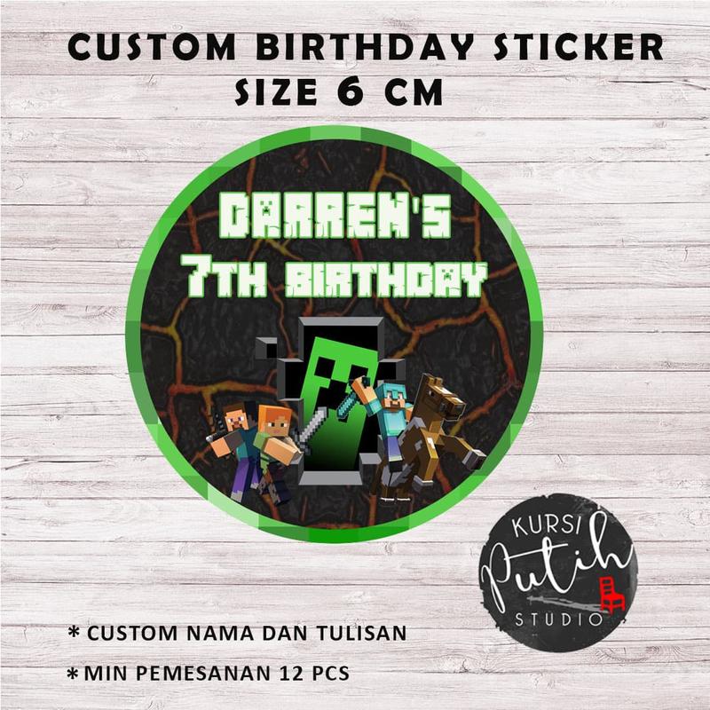 custom birthday sticker minecraft size 6 cm - Shop | Tokopedia