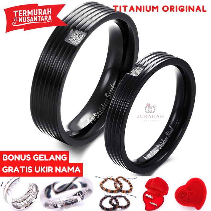 Jual Cincin Couple Titanium UKIR NAMA (Stainless Steel 316L) Hitam ...